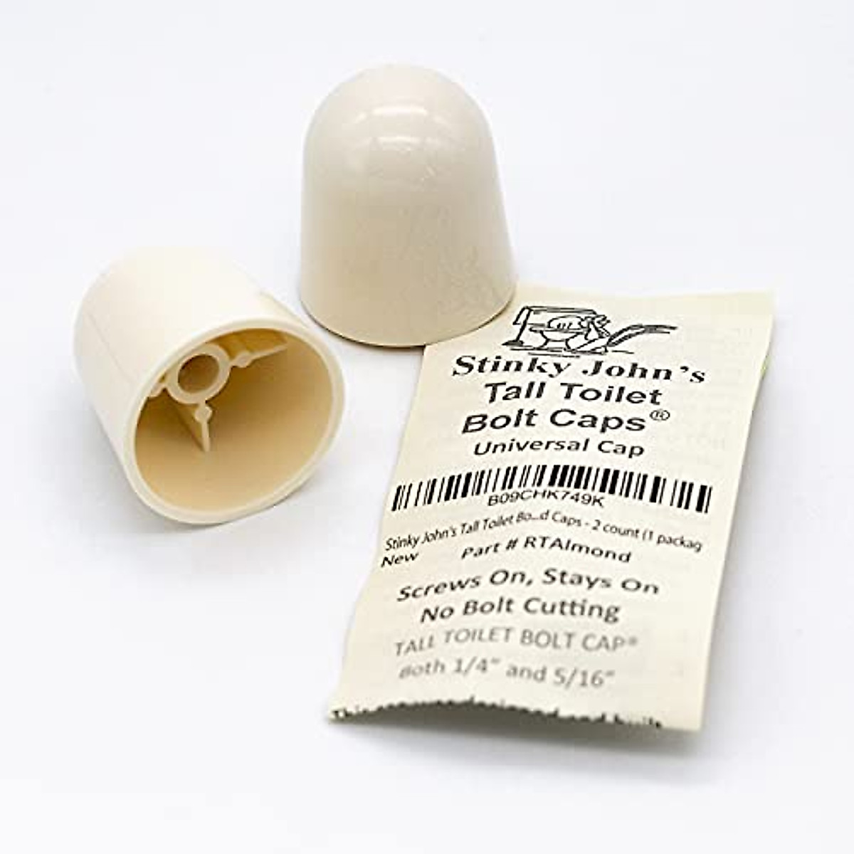 Stinky John's Tall Toilet Bolt Caps - Universal Fit with a Round Top - Almond Colored Caps - 2 count (1 package)