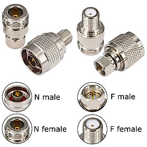 onelinkmore N to F Coax Cable Set N Type to F RF Coax Coaxial Adapter Kits N Male Female to F Male Female TV Coax Adapter Connector Kit Pack of 4