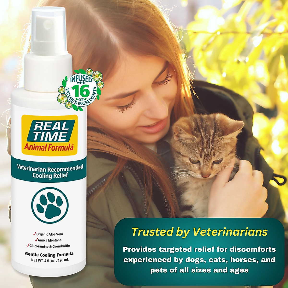 Real Time Pain Relief Pet Formula - 4oz Spray Bottle | Vet Recommended Relief for Pets | 16 Natural Ingredients Including Menthol, Aloe Vera, and Arnica | Gentle Cooling Sensation | Easy Application