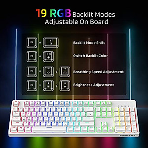 LTC NB1041 Nimbleback Wired Mechanical Keyboard, Hot-Swappable 104Keys RGB Backlit Gaming Keyboard, Red Switch/White