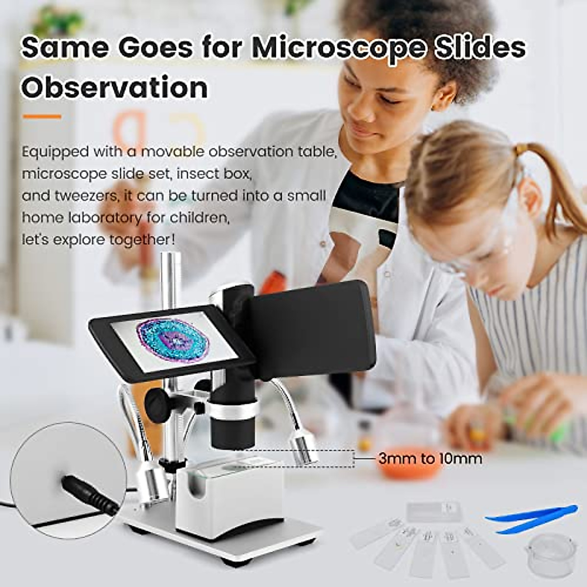 LINKMICRO LM203 4" Coin Microscope Full View of Coin, 200X Portable LCD Digital Microscope for Adults and Kids, 1080p, 32GB SD Card, Windows Mac, PC Mass Storage
