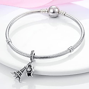 MULA 925 Sterling Silver Charms for Bracelets and Necklaces Lipstick and Bag Dangle Pendants Tower Camera Beads Charms Jewelry Gift for Women Girls