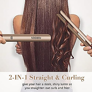 FURIDEN Hair Straightener, Flat Iron Hair Straightener, Hair Straightener and Curler 2 in 1, Flat Iron Curling Iron in One, Curling Straightening Iron Combo, Round Flat Iron