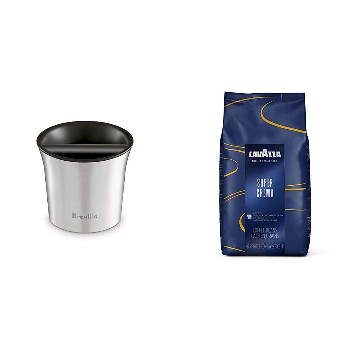 Breville Knock Box (BCB100 Silver) and Lavazza Super Crema Whole Bean Coffee Blend (2.2 lbs)