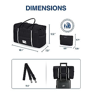 BAGSMART Travel Duffle Bag for Women, Multi Pockets Carry On Weekender Overnight Bag, Foldable Travel Tote Bag for Personal Items, Black
