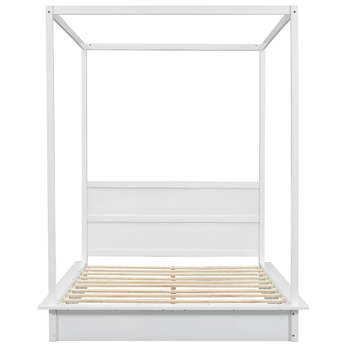 Harper & Bright Designs Full Size Canopy Bed with Headboard and LED Light, 4-Post Canopy Platform Bed Frame, Solid Wood Full Bed Frame for Kids Teens Adults - White