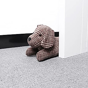 Sanlykate Dog Under Door Draft Stopper for Bottom of Door, 3LB 34-36 Inch Heavy Duty Decorative Animal Fabric Door Draft Blocker, Save Energy Soundproof Seal Guard, Plaid Brown
