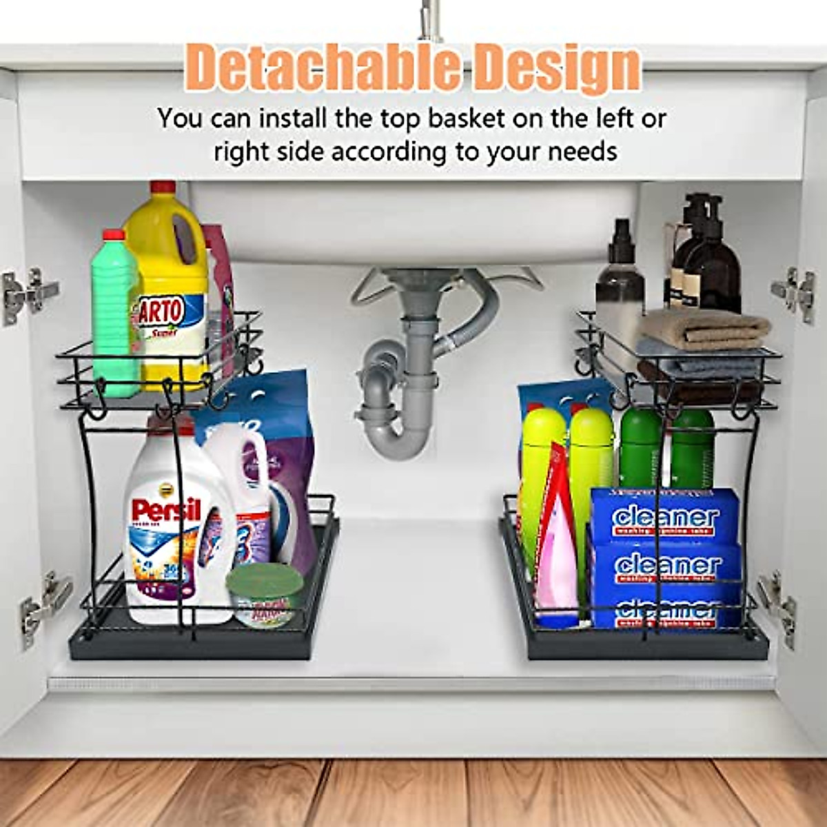 HAIQUANDJS Pull Out Cabinet Organizer 2 Tier Under Sink Cabinet Organizer Storage Shelf with Sliding Storage Basket for Kitchen Bathroom Laundry Room, Request at Least 11 inch Cabinet Opening