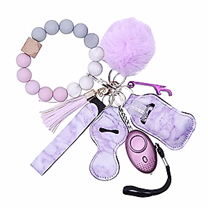 CHPITOS Safety Keychain Full Set for Women, 9PCS Portable Wristlet Key Chain with Personal Alarm for Kids Silicone Car Key Ring Bracelet Keychain