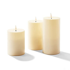 Outdoor Ivory Flameless Candles with Timer: LED Pillar Candle Set of 3, Waterproof Patio Decor, Battery Operated, Remote Control Included, Realistic Flickering Warm White Light - 3x4 3x5 & 3x6