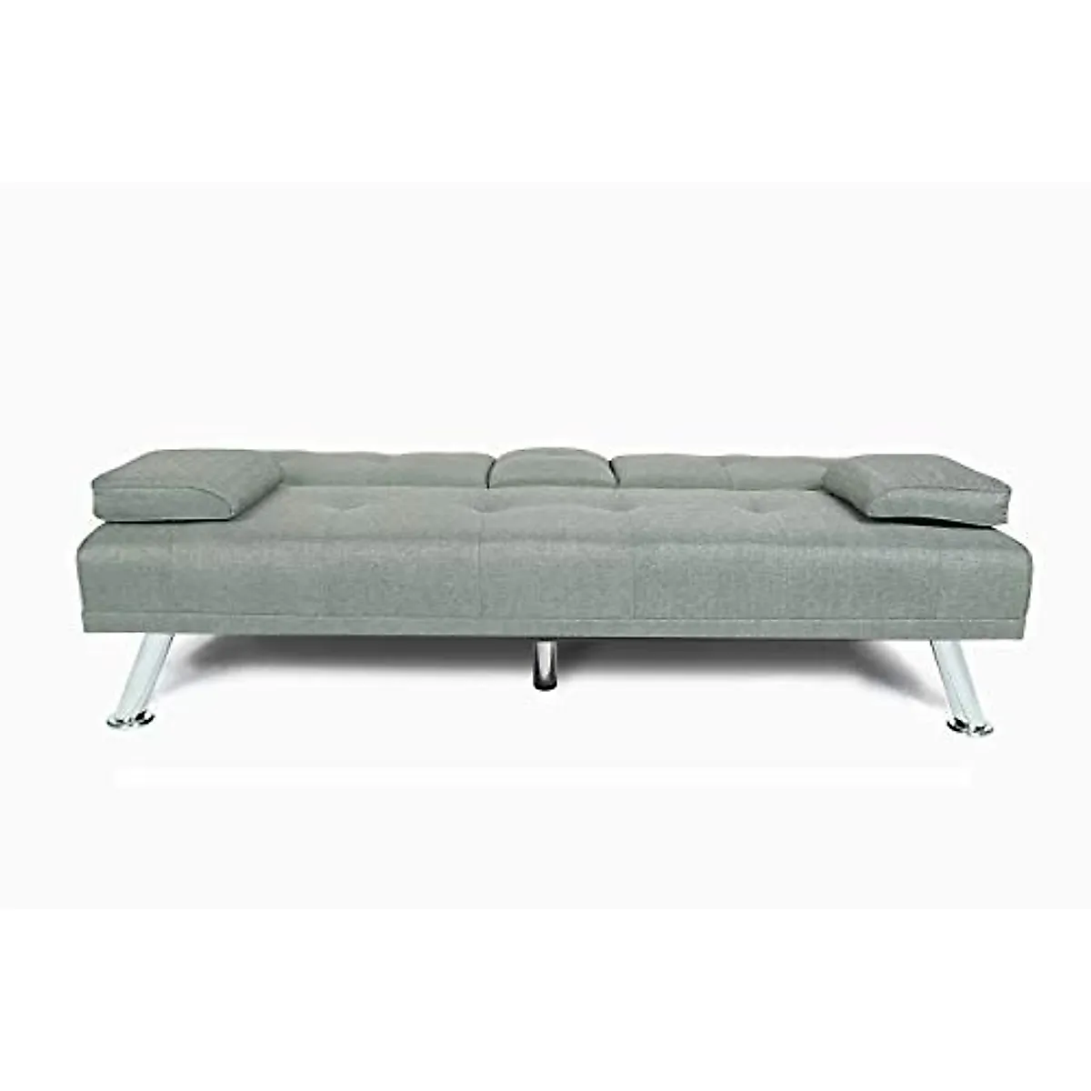 ERYE Modern Futon Loveseat Convertible Sleeper Bed for Living Room Apartment Small Space Furniture Sets with 2 Cup Holders Metal Legs,Removable Soft Pillow-Top Armrest, Sofa & Couch, Light Grey