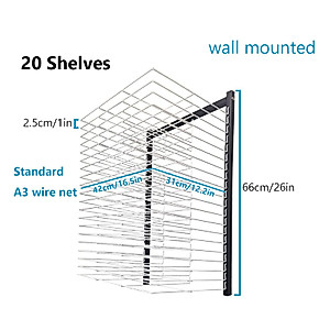 THEGA Wall-Mounted Drying Rack - Sturdy Metal Art Rack, Space Saving Rack, Metal Power Coated Design Artwork Storage Display Rack, Sturdy Paint Drying Rack, for Drawings, Painting Stack Rack