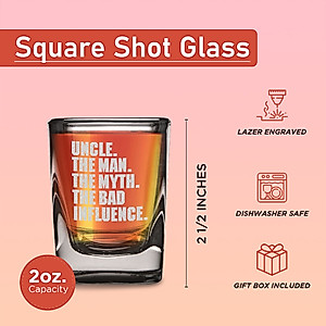 shop4ever Uncle The Man The Myth The Bad Influence Engraved Square Heavy Base Shot Glass 2 oz. Shooter with Gift Box
