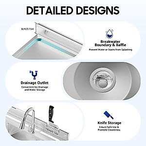 Stainless Steel Utility Sink, Single Bowl Free Standing Kitchen Sink with Faucet & Workbench, Topmount Kitchen Sink for Farmhouse, Bathroom, Bar, Laundry Room (47.24 * 23.62 * 31.5inch)