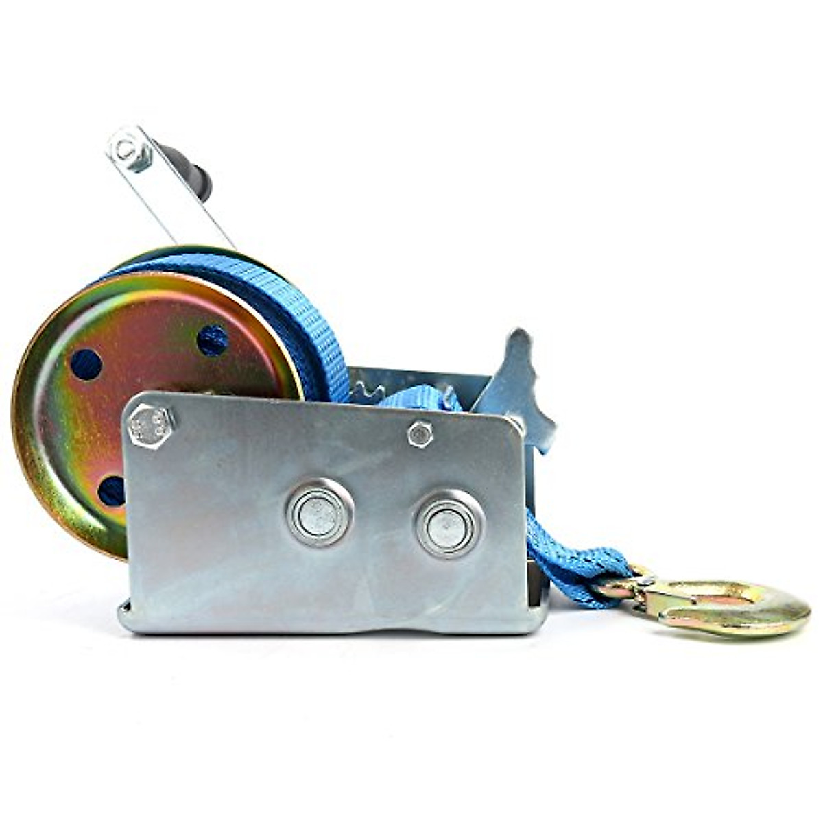 8milelake 2500lbs Hand Winch Hand Crank 2 Gear Strap Gear Winch Polyester Strap ATV Boat Trailer Heavy Duty (2500LBS)