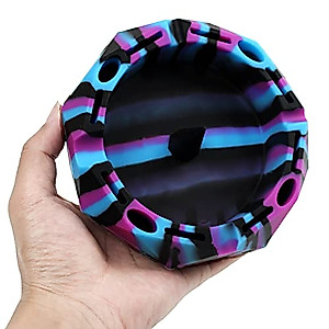 1 Silicone Geometric Ashtray - Black/Blue/Purple - Unbreakable Multipurpose Portable Storage Tray - w/Glass Friendly Tapping Center by ooDuo