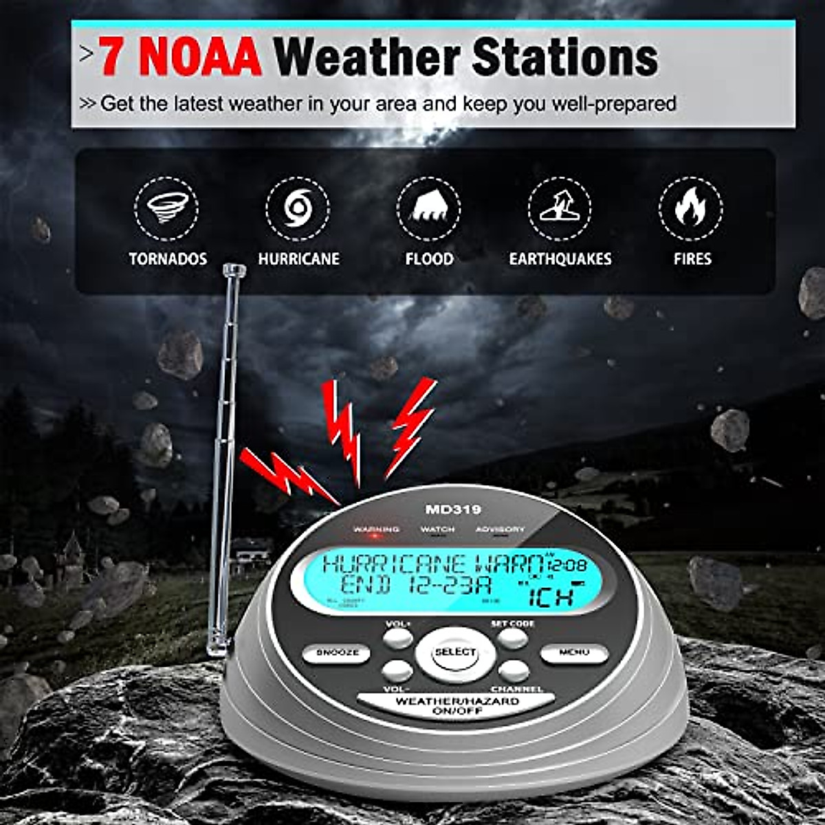 【2023 Newest 】 Emergency Weather Alert Radio-S.A.M.E. Localized Programming, 80+ Emergency Alerts, Large Display,Alarm Clock &NOAA Weather Radio with Battery Backup for Emergency