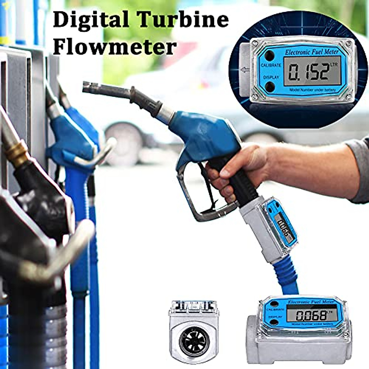 Digital Turbine Flow Meter,LCD Digital Display High Accuracy Diesel Fuel Flowmeter for Measuring Diesel, Kerosene, Gasoline(1 Inch)