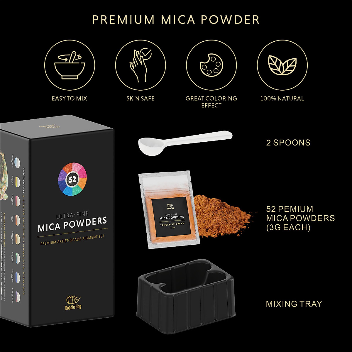 Chameleon Mica Powder for Epoxy Resin - 52 Colors Set - 0.10 Oz (3gr) - Mica Pigment for Resin Art, Soap Making, Epoxy, Slime & Candle Dye - Mica Powder, Lip Gloss, Eye Shadow