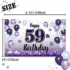 LASKYER Happy 59th Birthday Purple Large Banner - Cheers to 59 Years Old Birthday Home Wall Photoprop Backdrop,59th Birthday Party Decorations.