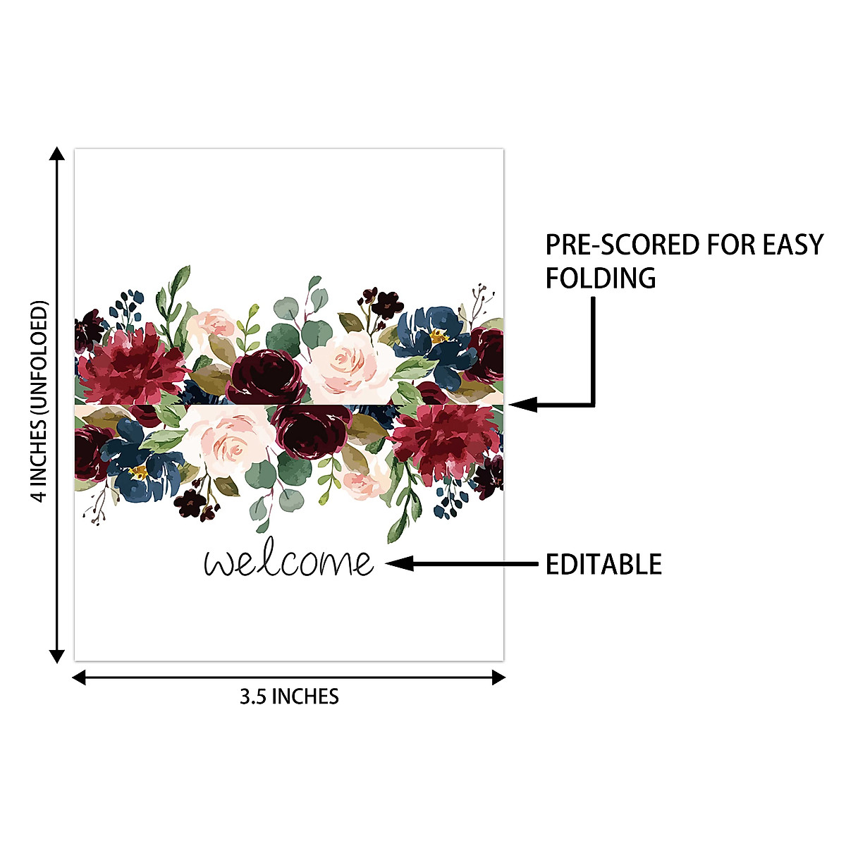 Place Cards for Floral Party, Editable Name Place Cards, Seating Place Cards for Tables, Tent Style Cards for Wedding, Valentine's Day, Bride & Baby Shower, Easy Folding, Pack of 25 Escort Cards(B12)