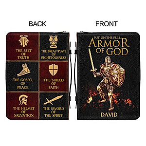 Jesuspirit Christian Bible Covers for Men - Armor of God Leather Mens Bible Case - Personalized Extra Large Bible Cover with Faith Scripture - Religious Appreciation Gifts for Pastor, Husband, Father