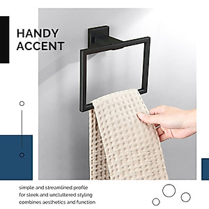 Towel Holder Matte Black, Angle Simple Stainless Steel Bathroom Hand Towel Rack, Square Towel Ring for Wall, 7.09-Inch