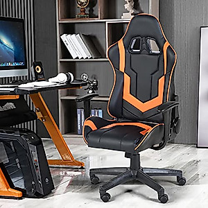 FurnitureR Reclinable Gaming Chair Ergonomic High Back Swivel Home Office Desk Seating Height Adjustable for PC Computer Writing and Working, Orange