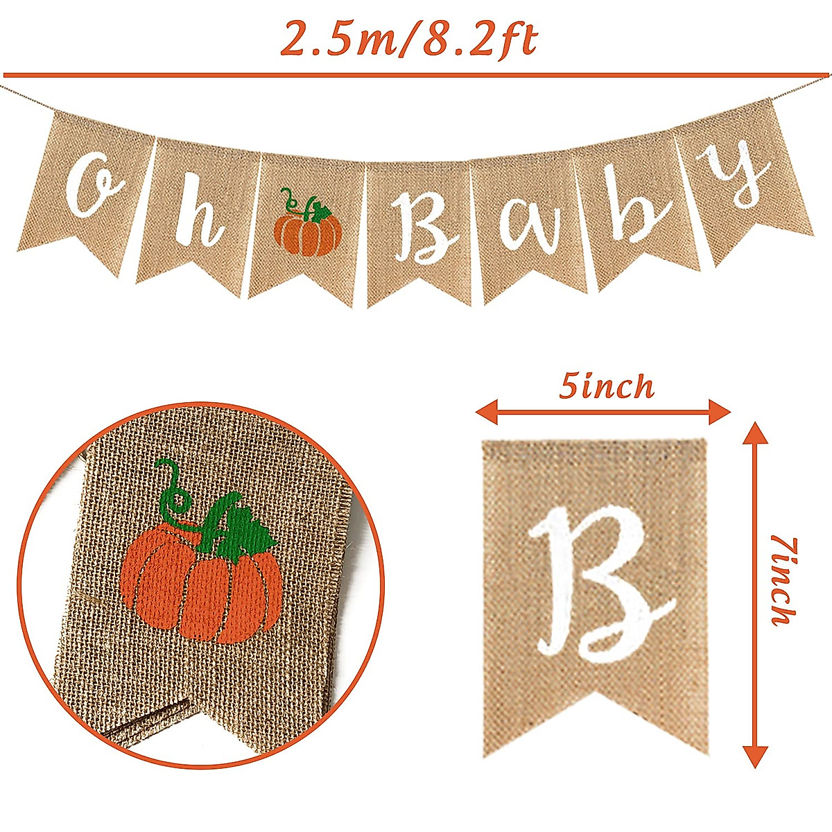 Adurself Oh baby Pumpkin Burlap Banner Welcome Baby Fall Jute Bunting Garland for Autumn Pumpkin Theme Garden Mommy to Be Celebration Supplies Boy Girl Baby Shower Decoration
