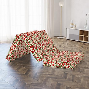 Ambesonne Poppy Flower Foldable Mattress, Nature Arrangement, 74.8" x 39.4", Green Red Beige