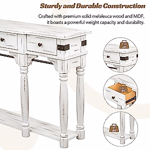 Bellemave Console Table Entryway Table with 3 Storage Drawers and Open Style Shelf Retro-Style Sofa Table for Living Room, Couch, Hallway, Foyer, Kitchen Counter (Creamy White)