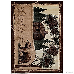 Allstar 8x10 Mocha and Ivory Cabin Rectangular Accent Rug with Chocolate and Espresso Wildlife Walking Bear Design (7' 6" x 10' 5")