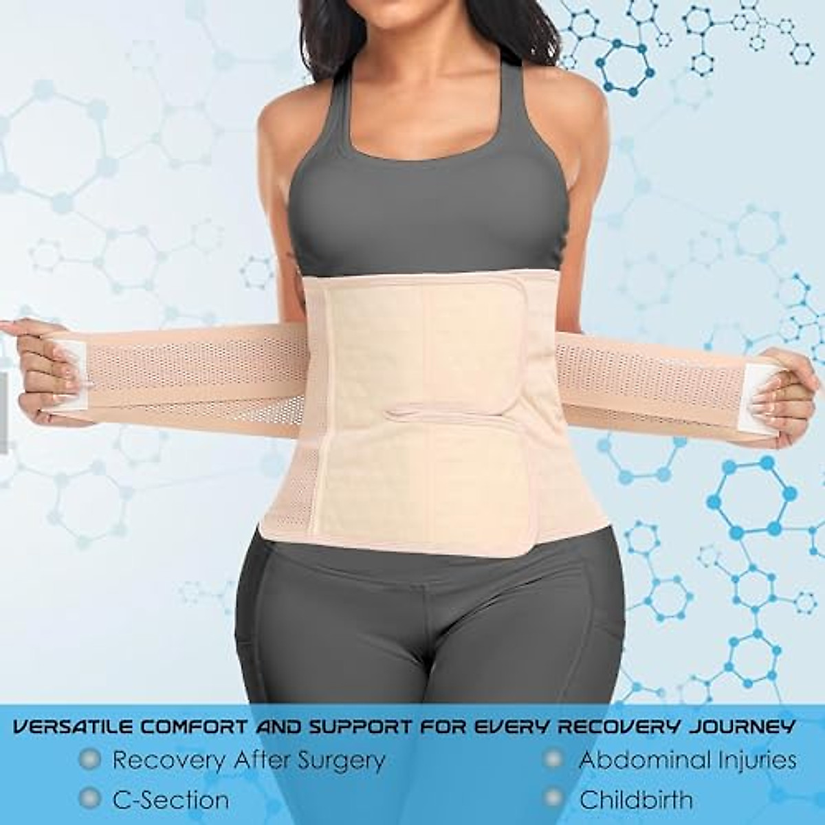 Postpartum Belly Wrap Postpartum Belly Band, Abdominal Binder Postpartum Essentials Post Surgery Belly Support Belt(Small/Medium, 2-Beige)