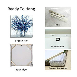 TAR TAR STUDIO Abstract Bouquet Canvas Wall Art: Blue Flowers in Vase Artwork Print Painting for Living Room Office ( 24''W x 24''H, Multiple Sizes )