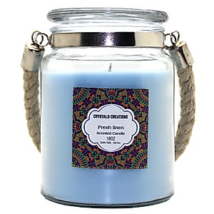 Crystalo Creations Fresh Linen Scented Candle with Rope Handle, 18 Ounce