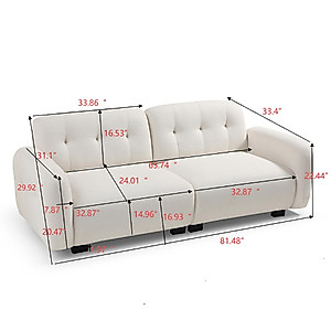 KEIKI 81.48" Modern Sofa with Wooden Legs, Beige Teddy Fabric 3-Seater Couch with Upholstered Deep Seat for Living Room, Bedroom, Apartment and Office