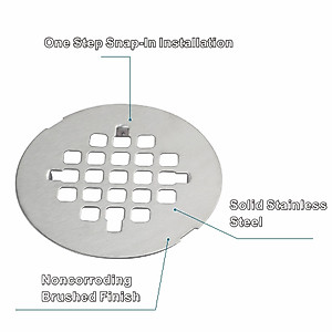 Brushed Nickel 4-1/4" OD Snap-in Shower Drain Cover Replacement, Welsan Stainless Steel Round Shower Strainer Grid Easy to Install
