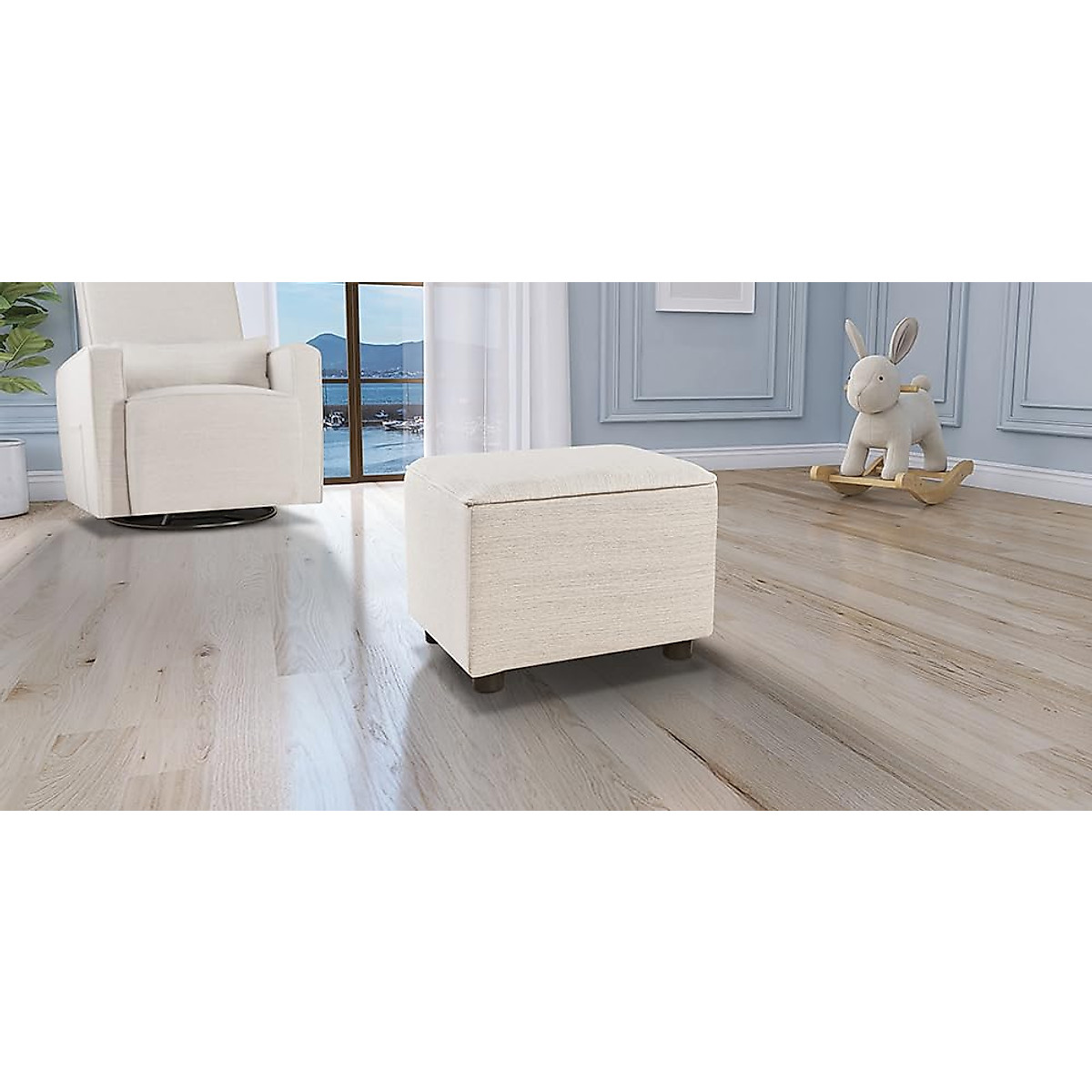 Evolur Holland Upholstered Ottoman in Thunder, Foot Rest Stool for Nursing Moms, Tool-Free Assembly, Made for Every Décor