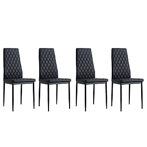 FIQHOME 5-Piece, Black Tempered Glass Kitchen Faux Leather Padded, Contemporary Room 4, Family Dining Table & Chair Set