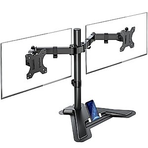 MOUNTUP Dual Monitor Stand - Freestanding & Height Adjustable Monitor Desk Mount, Steady VESA Mount Computer Monitor Stand for 2 Screens up to 27 inches, MU1002