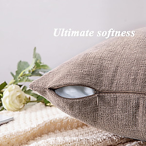 GAWAMAY Decorative Square Throw Pillow Covers Set of 2, Super Soft Chenille Farmhouse Fall Pillowcase for Living Room Bedroom Sofa Couch Home Decoration Cushion Cover Taupe Grey 55x55cm/22x22