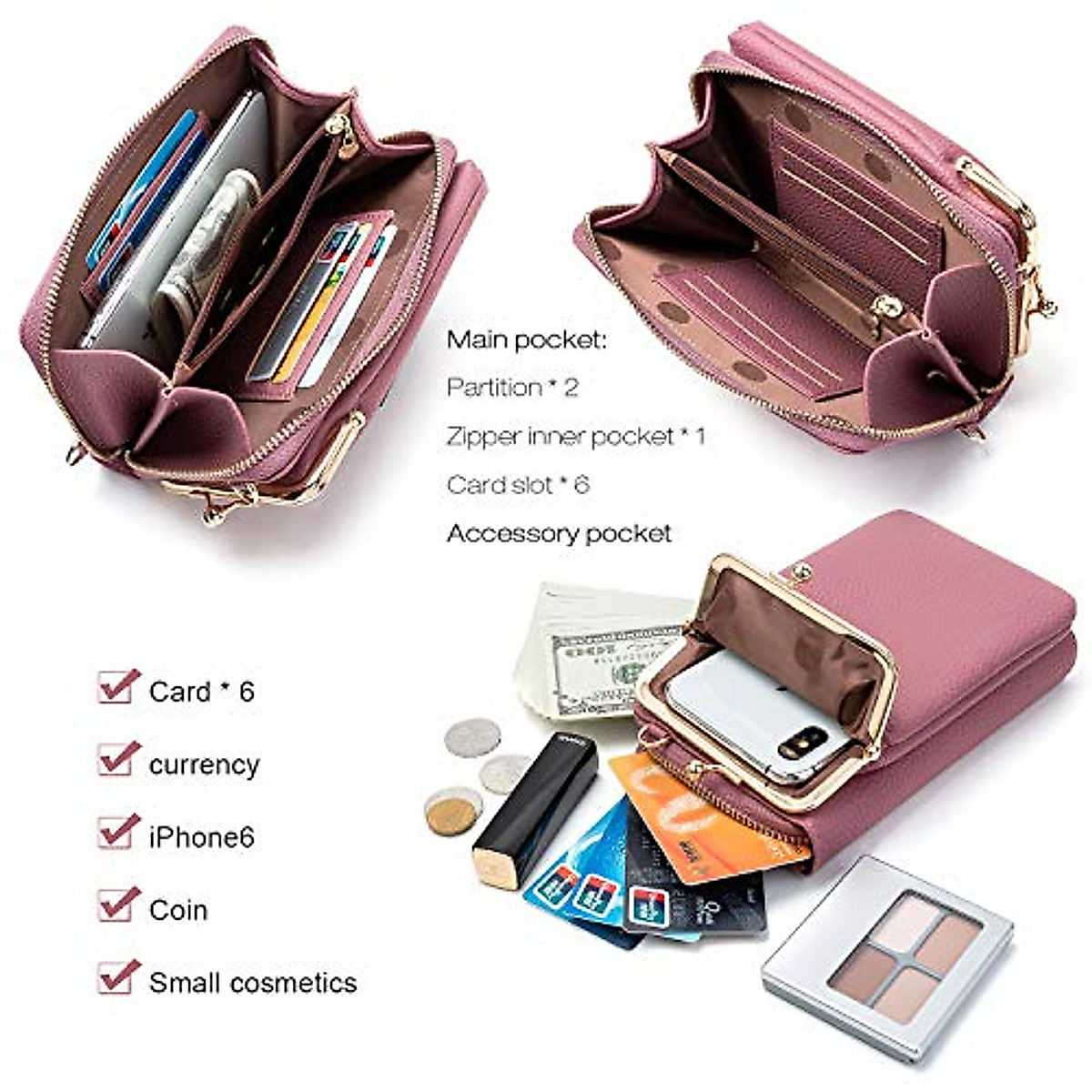 KINOUCHI Small Crossbody Bags Phone Purse for Women, PU Leather Shoulder Bag - Removable and Disassemble Shoulder Strap with Card Slot