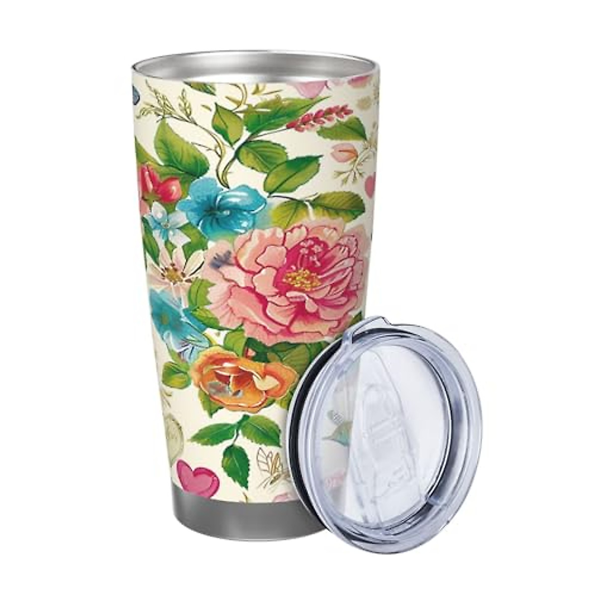 AYCZN Vintage Bird 20 OZ Tumbler Stainless Steel Travel Coffee Mug, Flower Butterfly Insulated Water Bottle with Lid and Straws Leakproof Thermal Cup