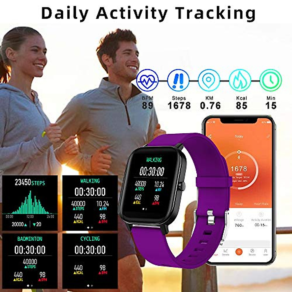 Smart Watch (Answer/Make Calls), Smartwatch for iOS and Android Phones, Fitness Tracker Watch for Men and Women (Purple, 1.4”)