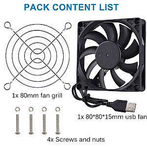 GDSTIME USB Connector 80mm x 80mm x 15mm DC 5V Power 3 Inch Brushless Cooling Fan