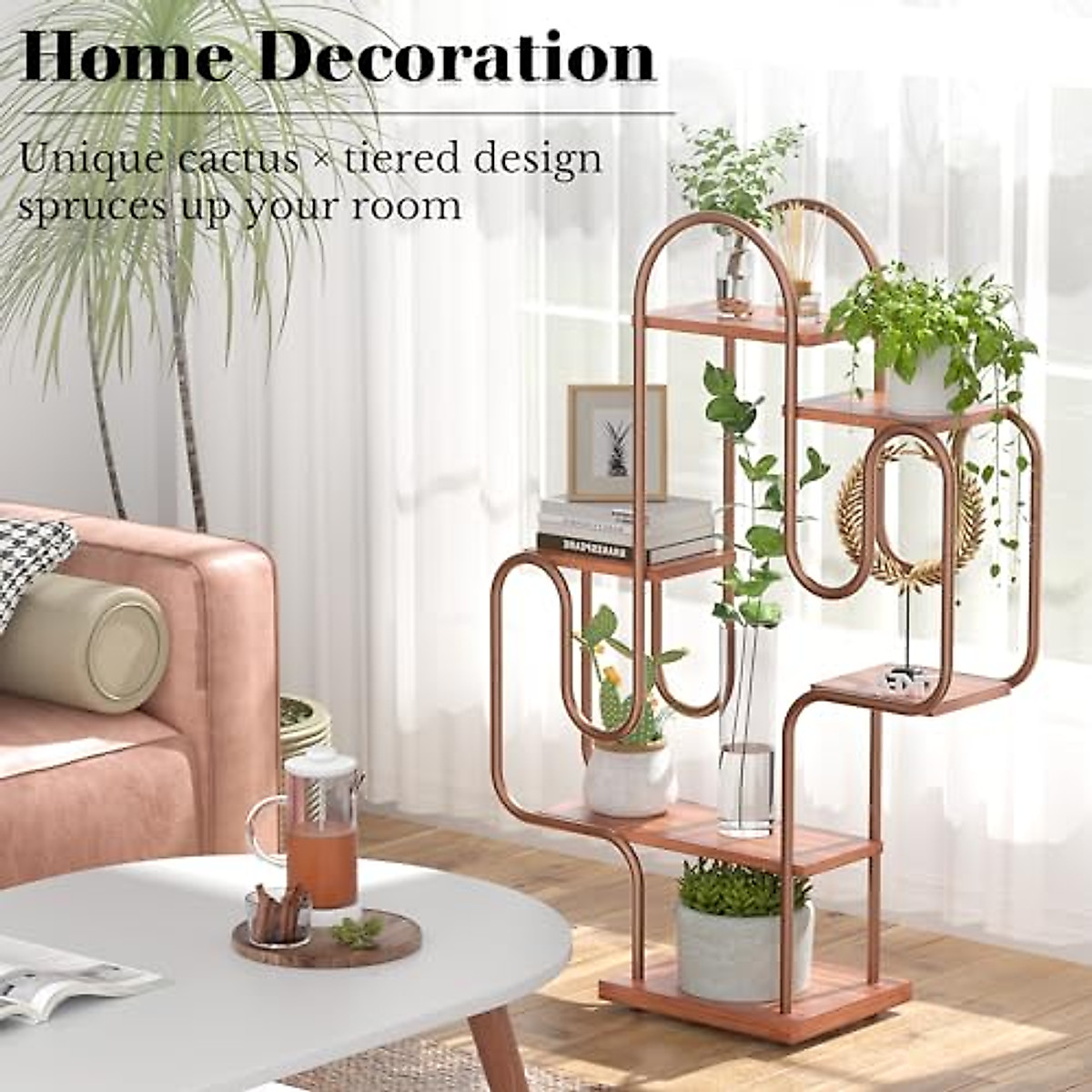 Tikea Cactus Plant Stand Indoor, Corner Plant Shelf for Indoor Plants Multiple, 6 Tiered Metal Plant Pot Stand, Home Decor for Balcony Living Room (Bronze)