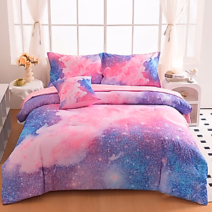 ASKOTU Purple Galaxy Full Bedding Sets for Girls Kids, 6 Pcs Bed in a Bag Full Size Comforter Sets with Sheets