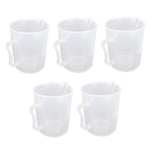 Heyiarbeit 1 Liter (1000ml) Plastic Measuring Graduated Mixing Pitcher Pouring Cup Mix Paint Lab Kitchen Liquids 5pcs