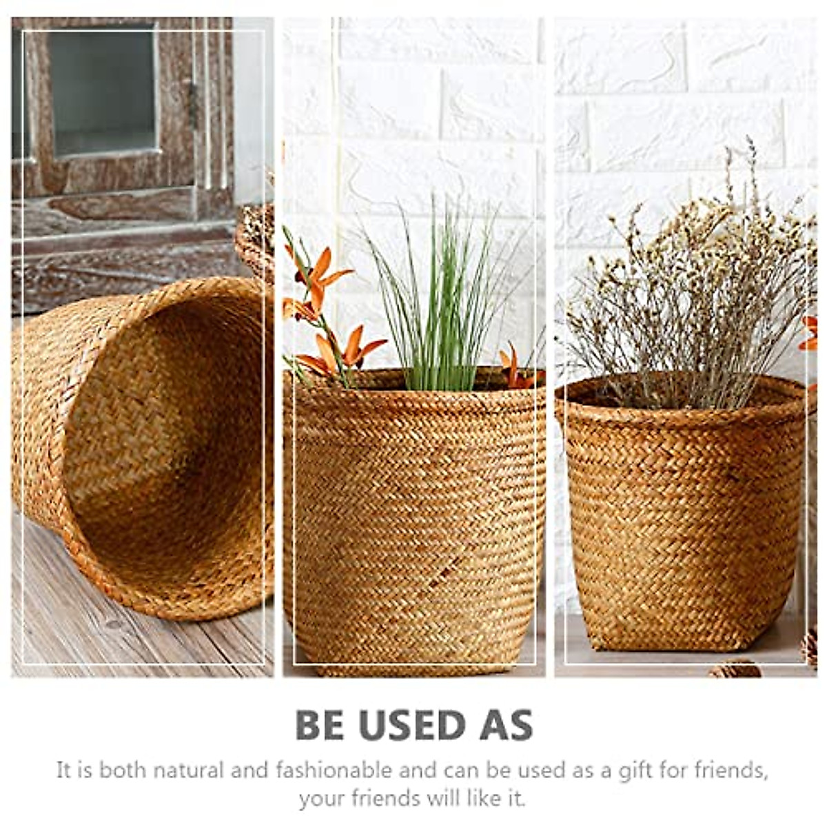 COLLBATH Garbage Cm/inch Wastebasket Trash Flower Kitchen Home Baskets Rattan Garden Container Natural Height Bowl for Holder Waste Bathrooms Organizer Snack Office Laundry Fruit Pots