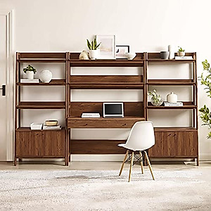 Modway Bixby 3-Piece Home Office Desk and Bookshelf Display Case in Walnut